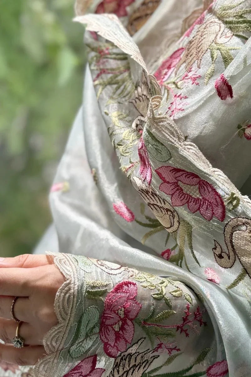 Buy AMYRA Mirari Thread Embroidered Kora Organza Dupatta - Mint online ...