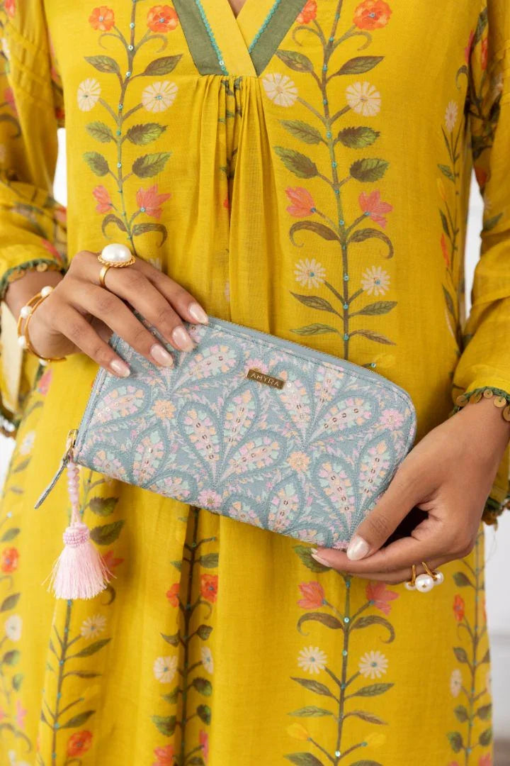 Buy AMYRA Nyraa Embroidered Wallet - Powder Blue online - The AMYRA Store