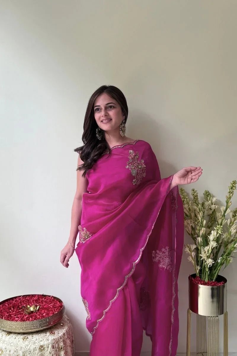 Buy AMYRA Mehar Pure Organza Silk Hand Embroidered Ticky Buta Saree ...