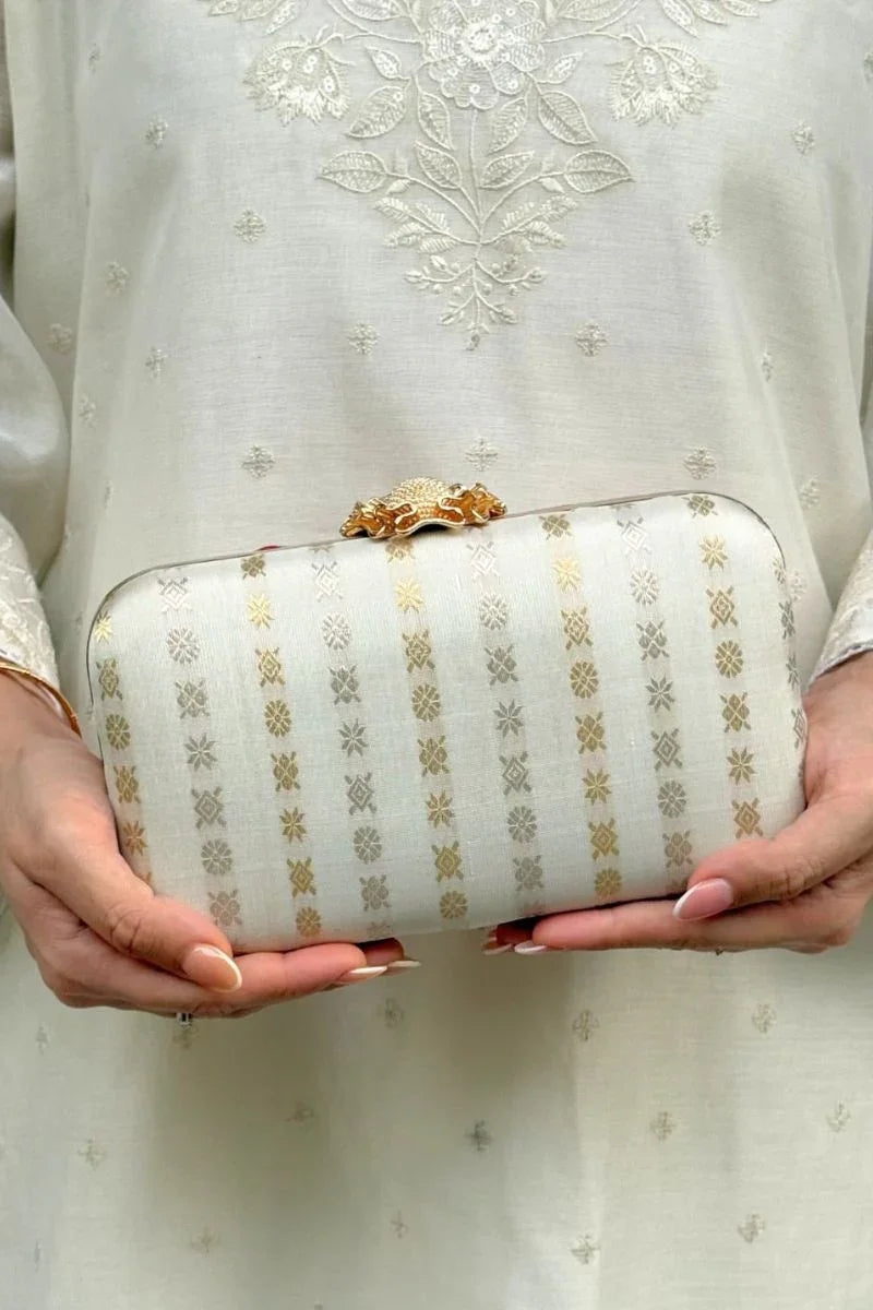 Buy AMYRA Palki Pure Kanchi Silk Clutch - Off-white online - The AMYRA ...