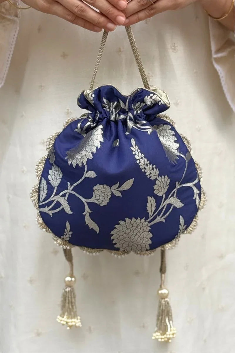 Buy AMYRA Satrangi Banarasi potli - Navy online - The AMYRA Store