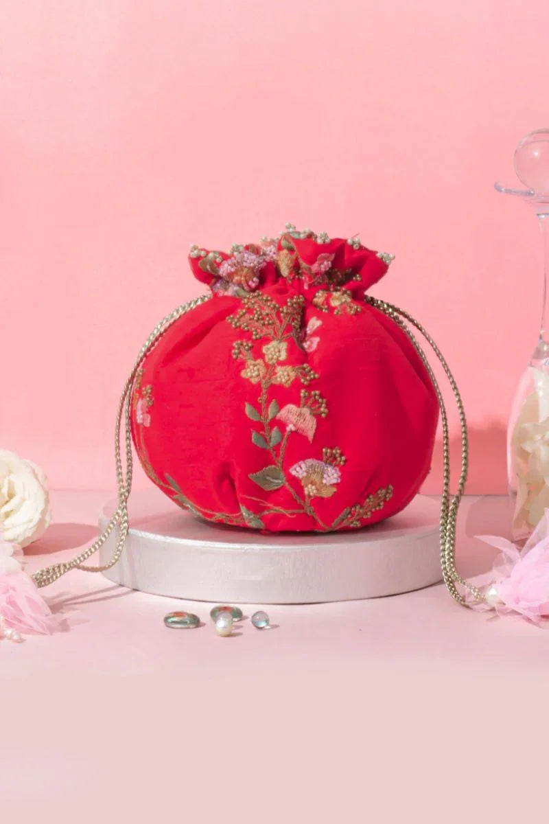 Buy AMYRA Athena Embroidered Round Potli - Red online - The AMYRA Store